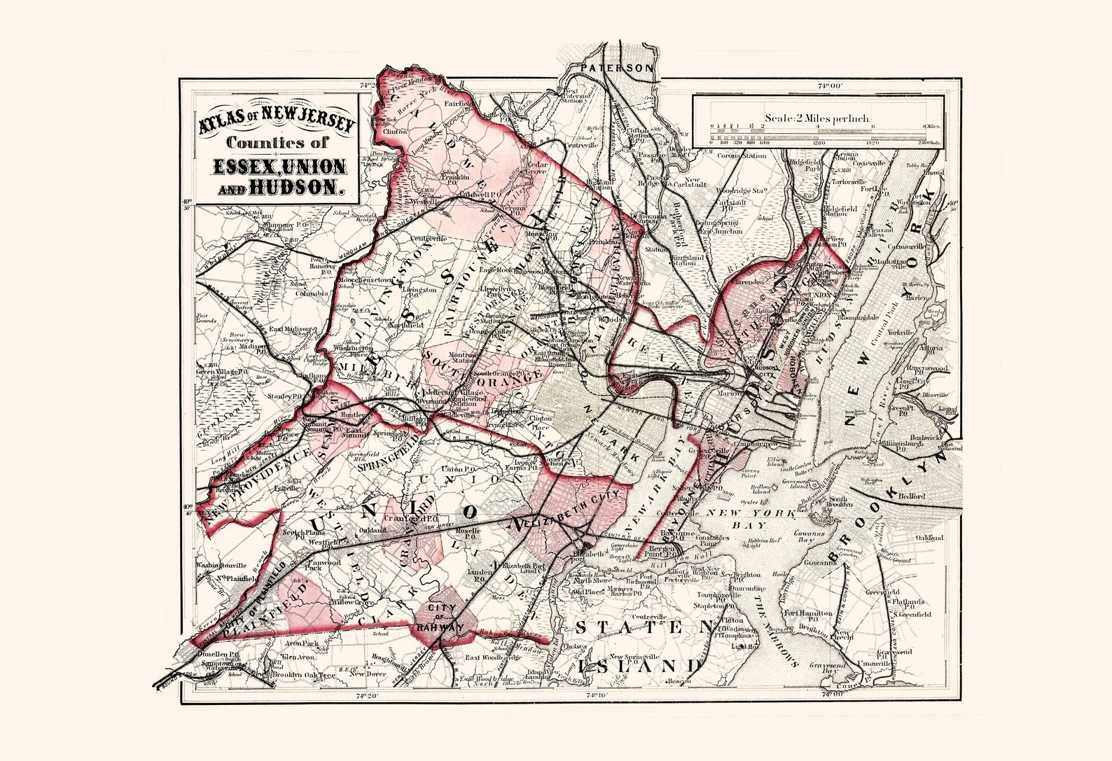 NEW JERSEY MAP Essex County Map Hudson County Map Union - Etsy