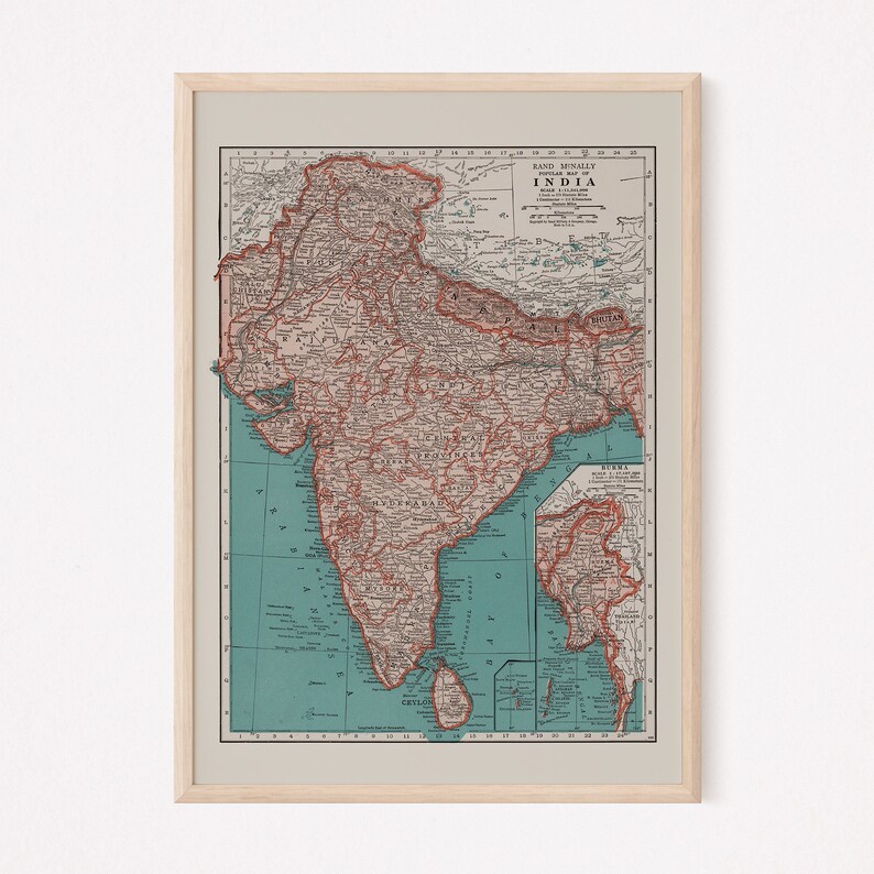 INDIA MAP PRINT Vintage Map of India Old Map Print - Etsy