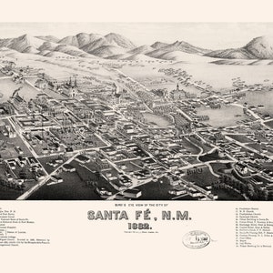 Vintage SANTA FE Map Print, Antique Wall Art, Vintage Map of Santa Fe ...