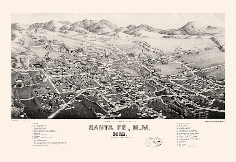 Vintage SANTA FE Map Print Antique Wall Art Vintage Map of - Etsy