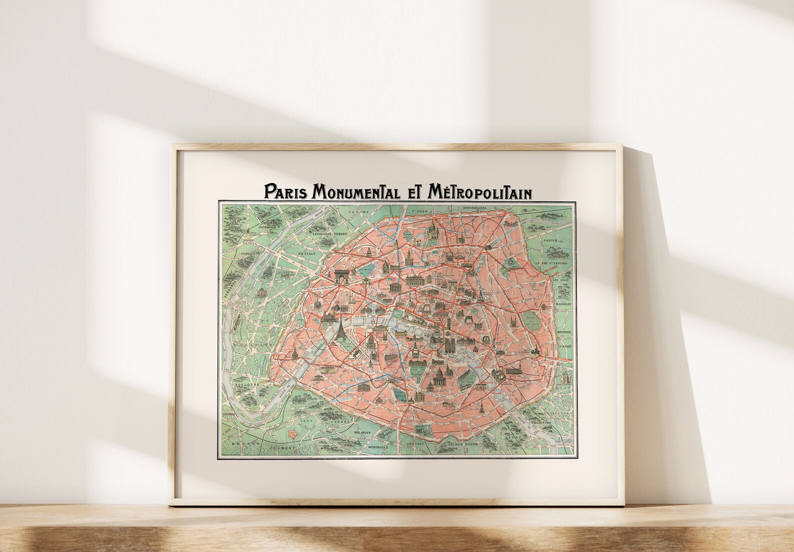 PARIS TOURIST MAP Paris Monumental Map Antique Home Decor - Etsy