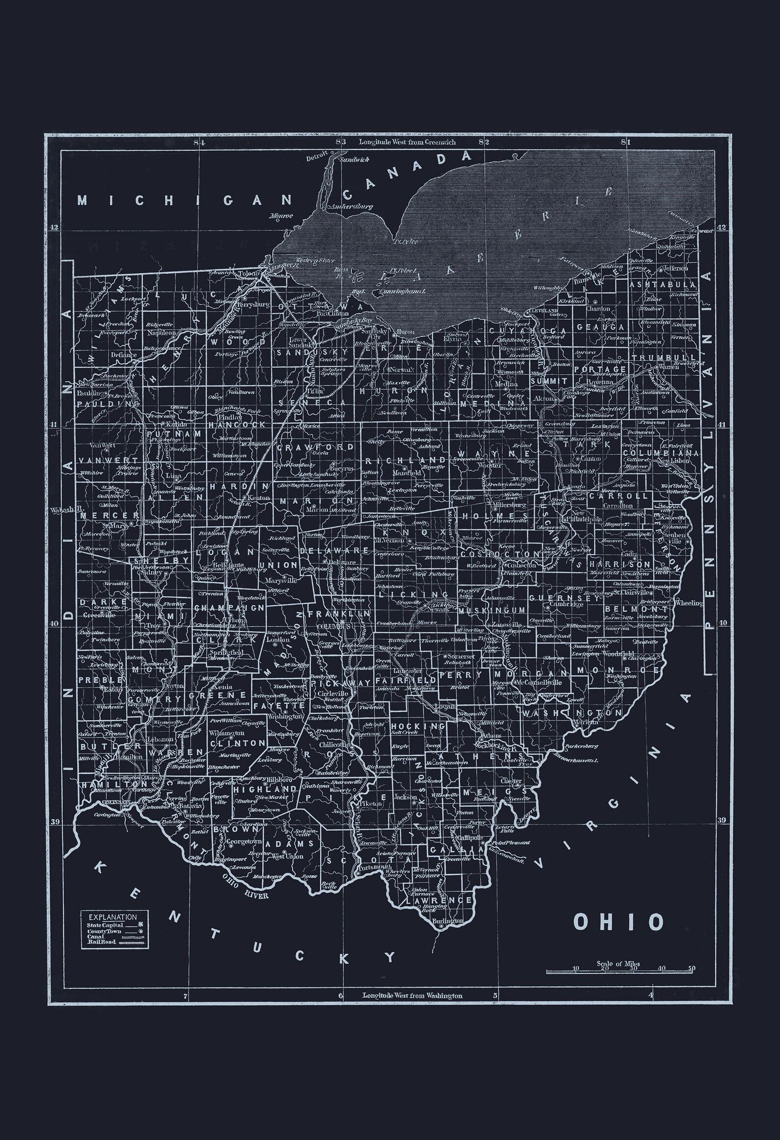 STATE of OHIO MAP Blueprint Map of Ohio State Vintage Map - Etsy Canada