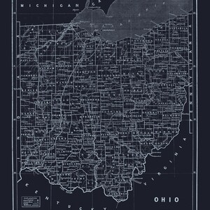 STATE of OHIO MAP Blueprint Map of Ohio State Vintage Map - Etsy