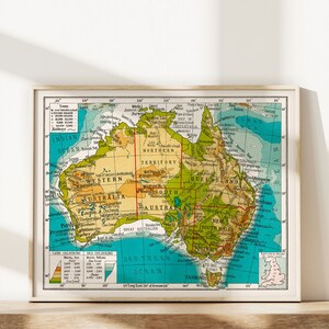 VINTAGE AUSTRALIA MAP, Vintage Map of Australia, Australia Map Print ...