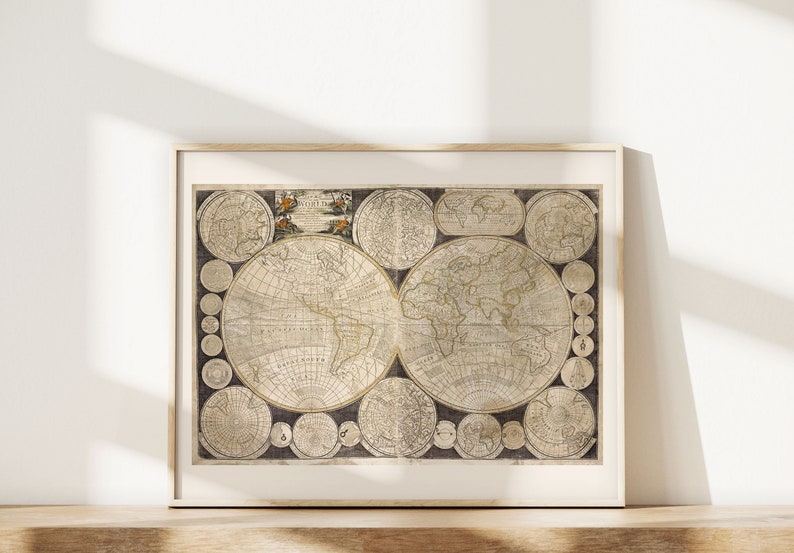 ANTIQUE WORLD MAP, Travel Map, Nautical Wall Art, Antique Map Home ...