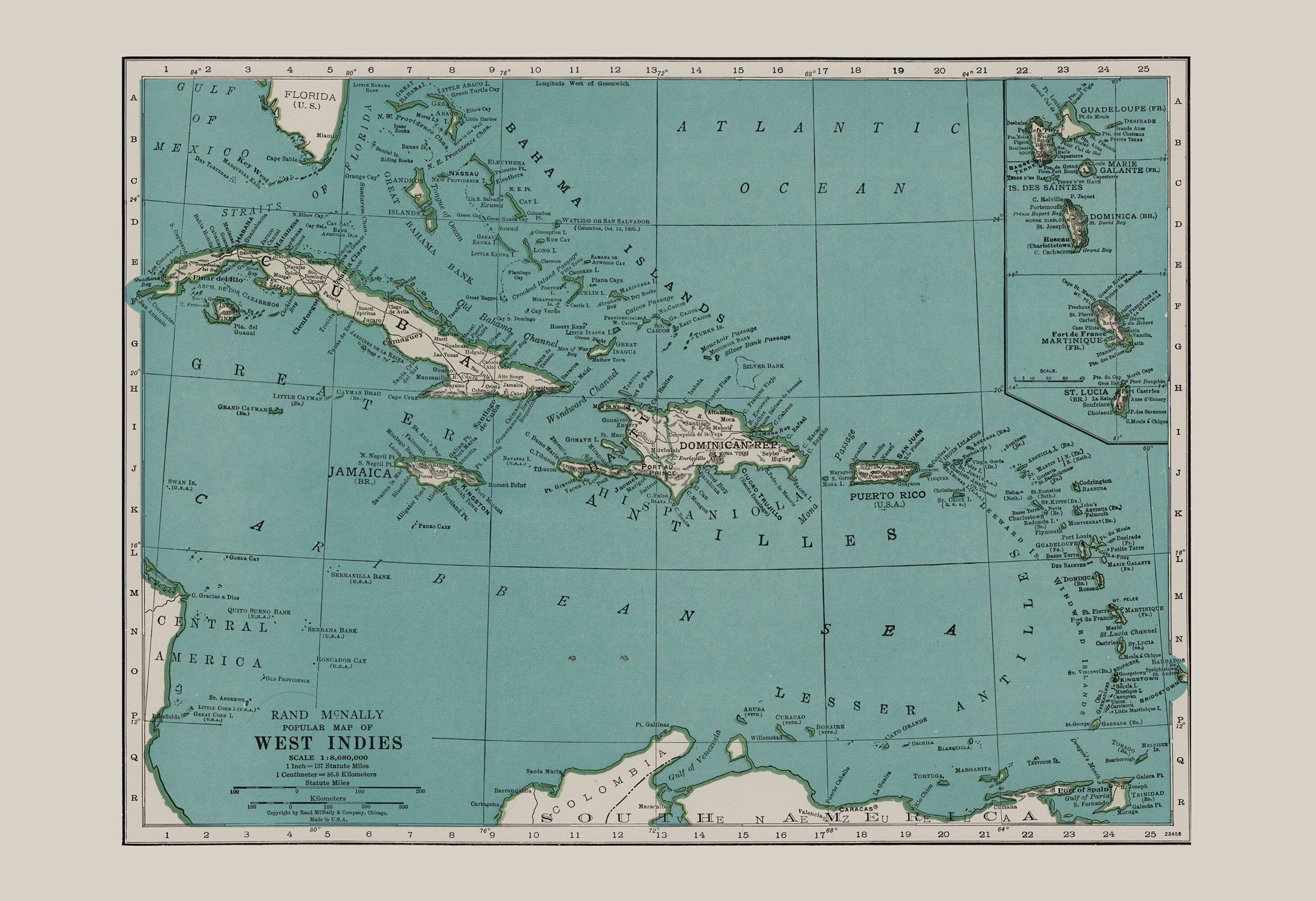 MAP of the CARIBBEAN Vintage Maps of Cuba Jamaica the - Etsy Australia