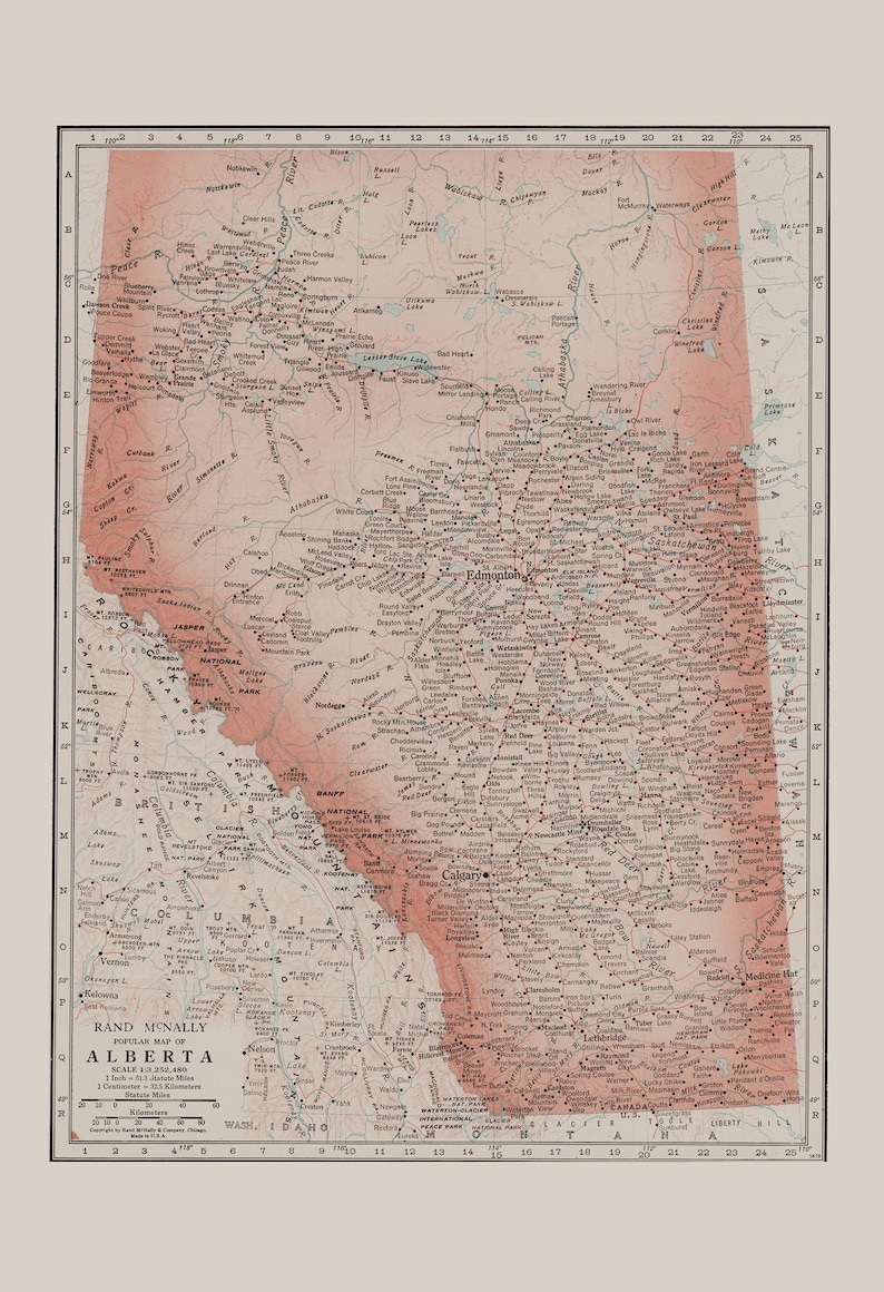 ALBERTA CANADA MAP Vintage Map of Alberta Canada Wall Art - Etsy