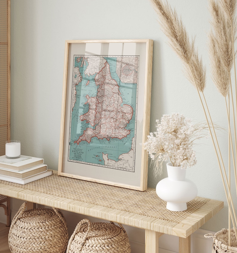 VINTAGE ENGLAND MAP Vintage Map of England Wall Art - Etsy