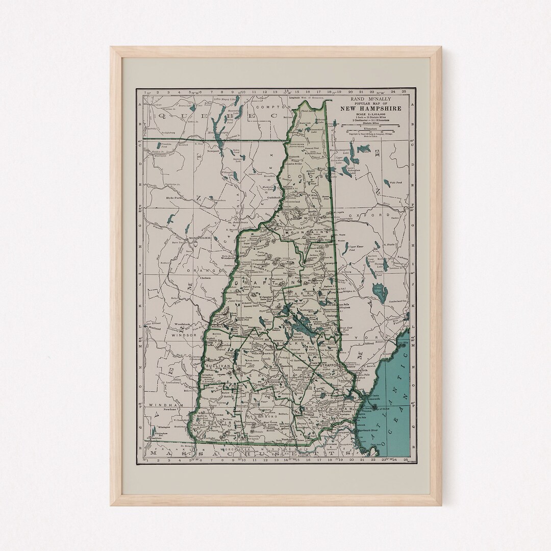 NEW HAMPSHIRE MAP, Vintage Map of New Hampshire, Old Map Print, Vintage ...