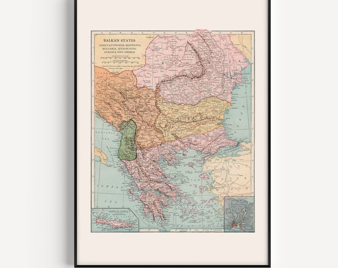 Map of the Balkan Peninsula / Color Map / Original / German World Atlas ...