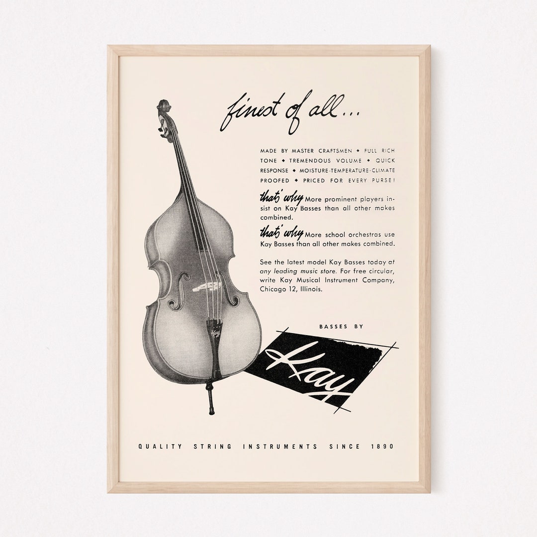 BASS INSTRUMENT POSTER, Classic Rockabilly Upright Bass Poster, Retro ...
