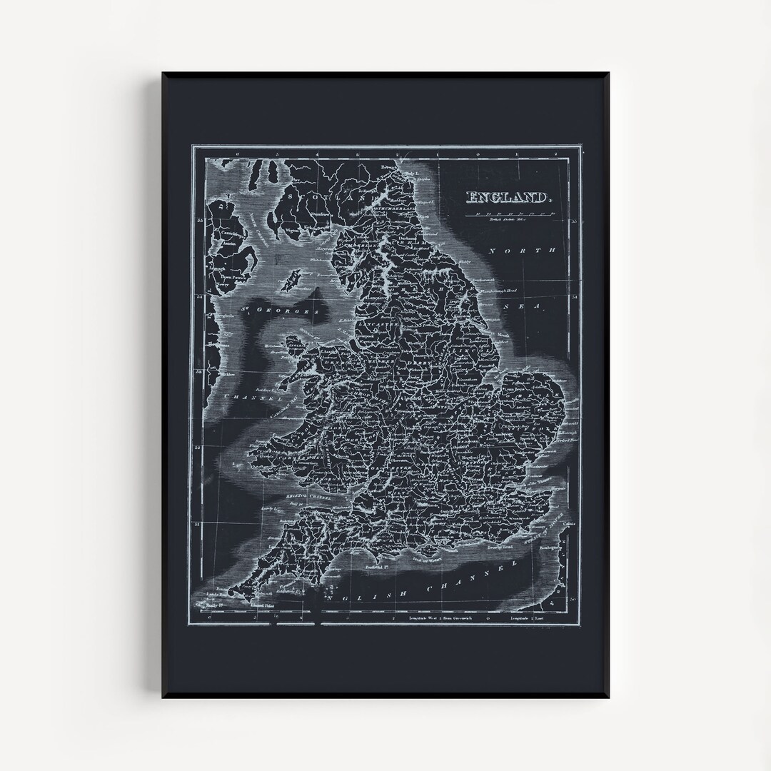 MINIMALIST ENGLAND MAP Blueprint Map of England Vintage - Etsy