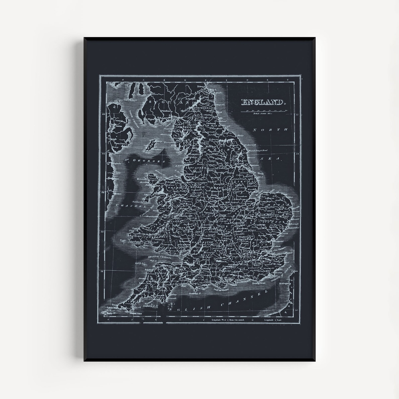 MINIMALIST ENGLAND MAP Blueprint Map of England Vintage - Etsy