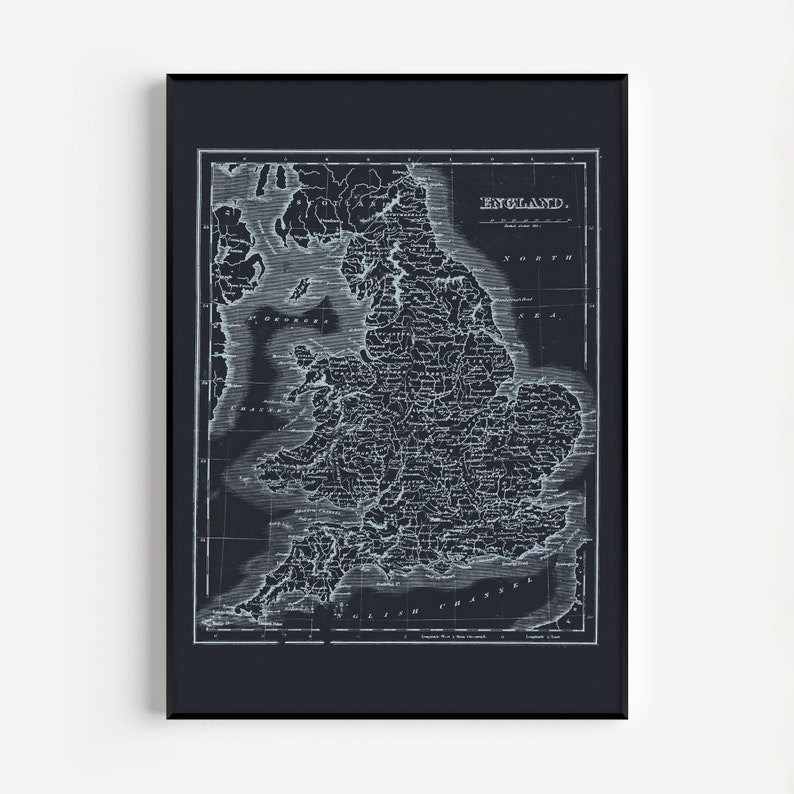 MINIMALIST ENGLAND MAP Blueprint Map of England Vintage - Etsy
