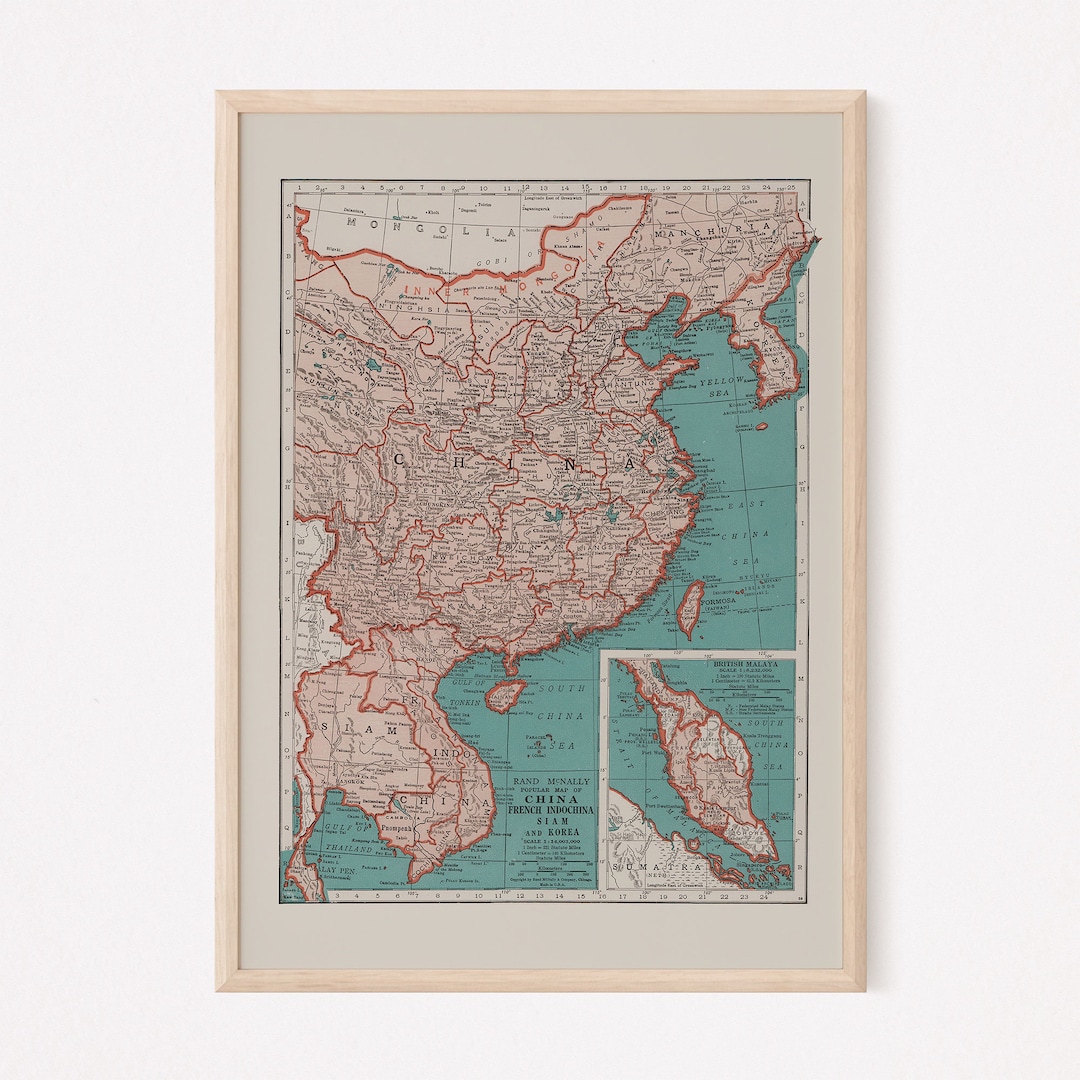 CHINA MAP PRINT, Vintage Map of China, Old Map Print, Vintage Wall Art ...