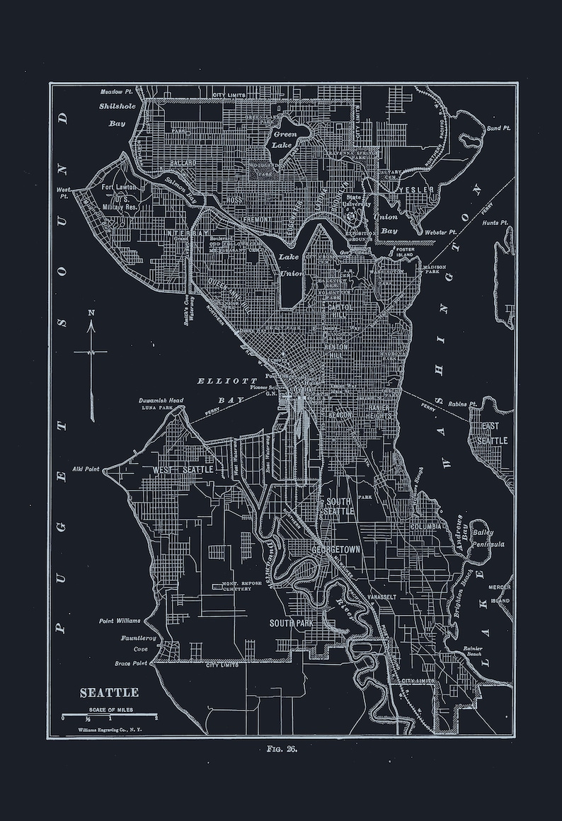 SEATTLE MAP POSTER Blueprint Map of Seattle Vintage Map - Etsy