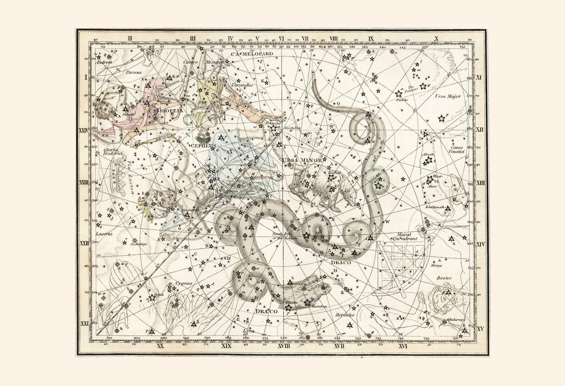 ZODIAC MAP Print, ANTIQUE Star Map Print, Zodiac Sign Gift ...