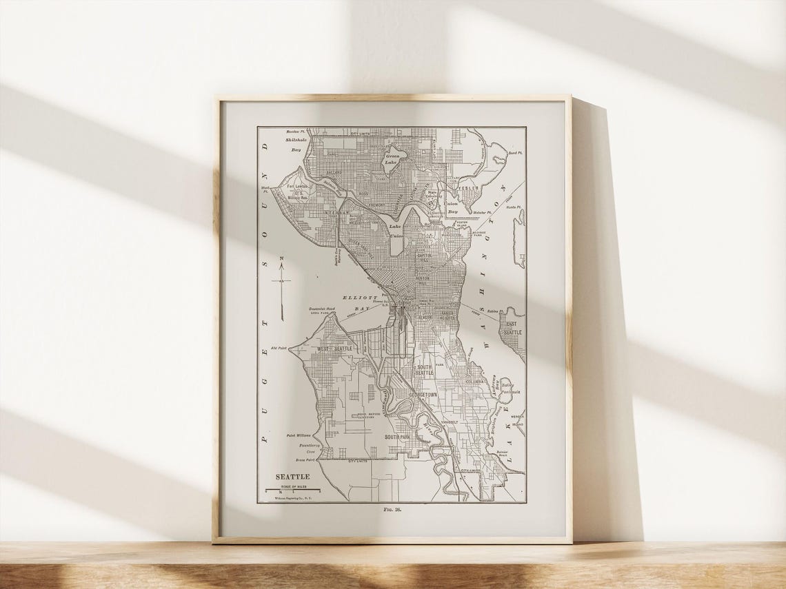 SEATTLE VINTAGE MAP, Retro Minimalist U.S.A. Map, Seattle Wall Art ...