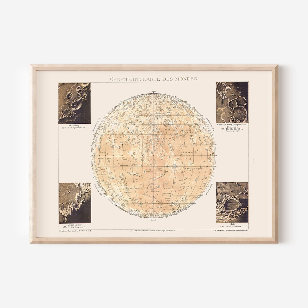 MOON MAP Print, Vintage MOON Print, Professional Reproduction, Antique ...