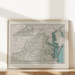 VINTAGE VIRGINIA MAP, Vintage Map of Virginia Wall Art, Vintage Map ...