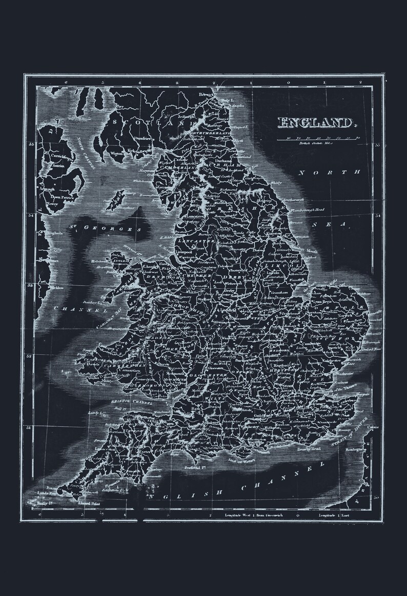 MINIMALIST ENGLAND MAP Blueprint Map of England Vintage - Etsy