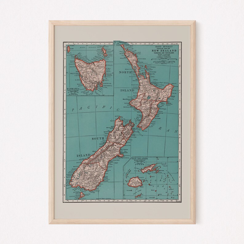 NEW ZEALAND MAP Vintage Map of New Zealand Old Map Print - Etsy