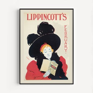 Vintage LIPPINCOTT'S Poster Art Nouveau Poster Bibliophile BOOK LOVER ...