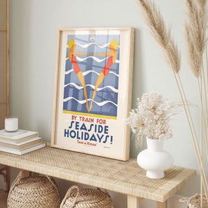 Aquatic Travel Poster, Retro Seaside Ad, 1930s Nautical Print Beach ...