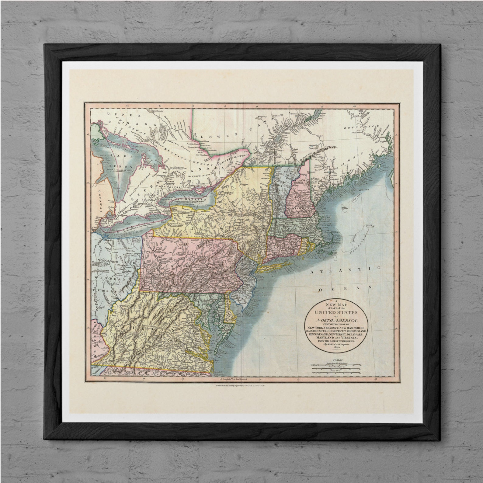 Antique Map of the NEW ENGLAND Antique Wall Art Early | Etsy