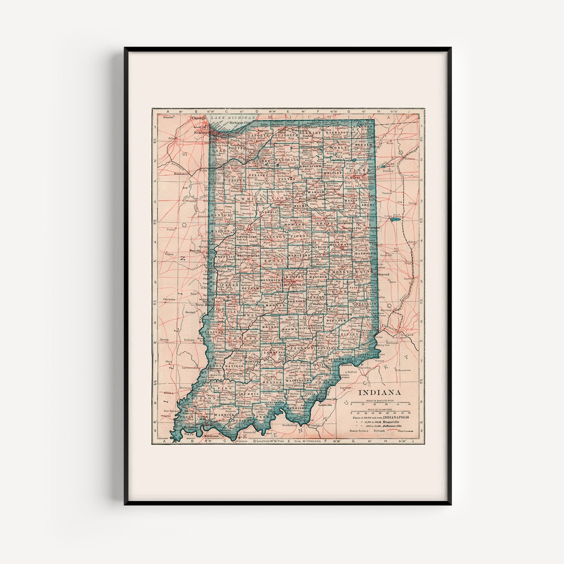 OLD INDIANA MAP Vintage Map of Indiana Retro Travel Wall - Etsy