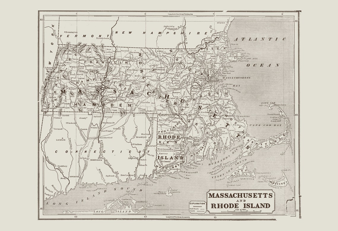 VINTAGE MASSACHUSETTS MAP Antique Map of Massachustetts and - Etsy Canada