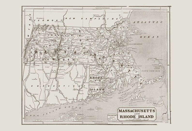 VINTAGE MASSACHUSETTS MAP Antique Map of Massachustetts and - Etsy Canada