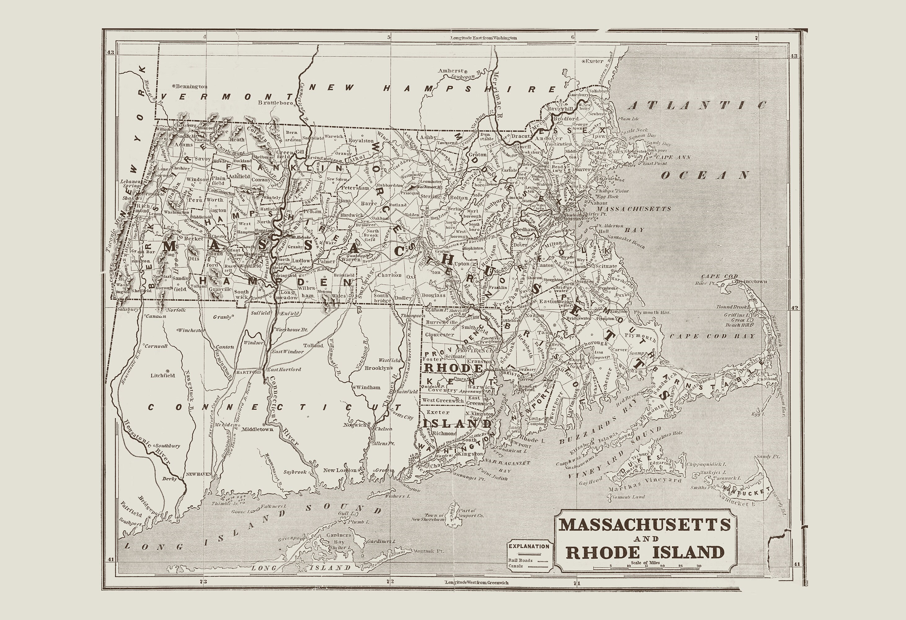 VINTAGE MASSACHUSETTS MAP Antique Map of Massachustetts and - Etsy Canada