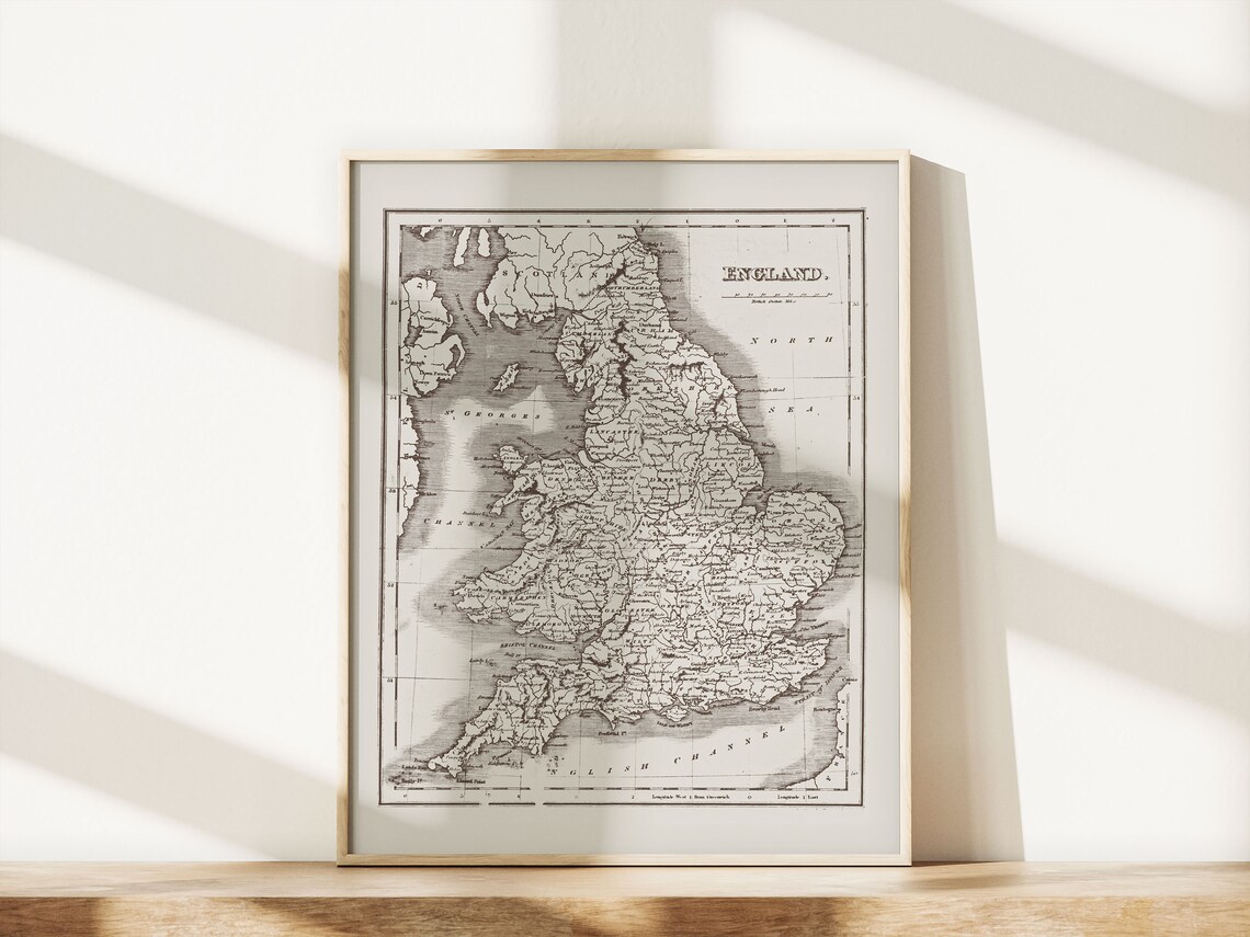 VINTAGE ENGLAND MAP Retro Map of England Minimalist England - Etsy