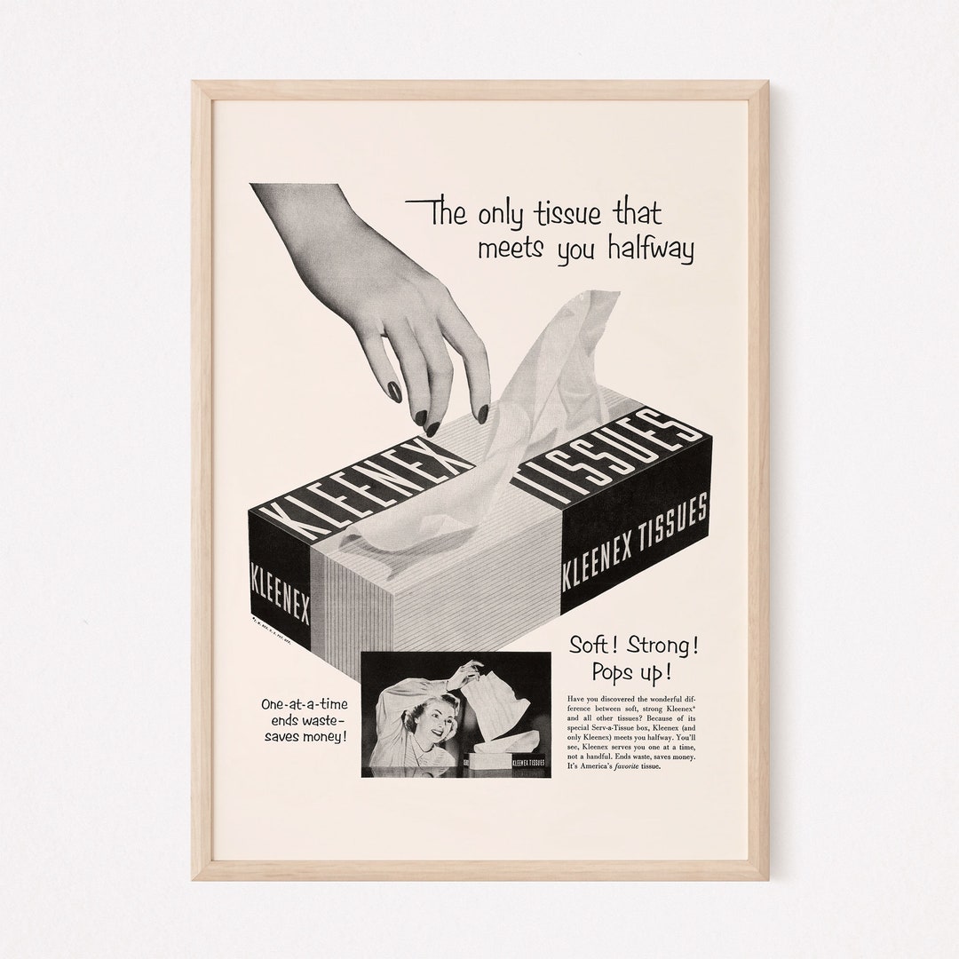 VINTAGE TISSUES AD, Retro B&W Ad, Vintage Tissue Ad Mid-century Poster ...