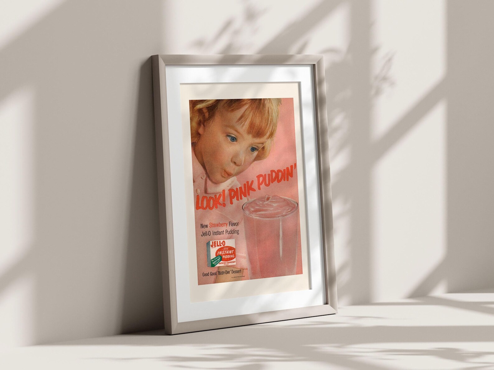 VINTAGE KITCHEN AD, Retro Pink Pudding Ad Poster, Pink Decor, 1950s ...