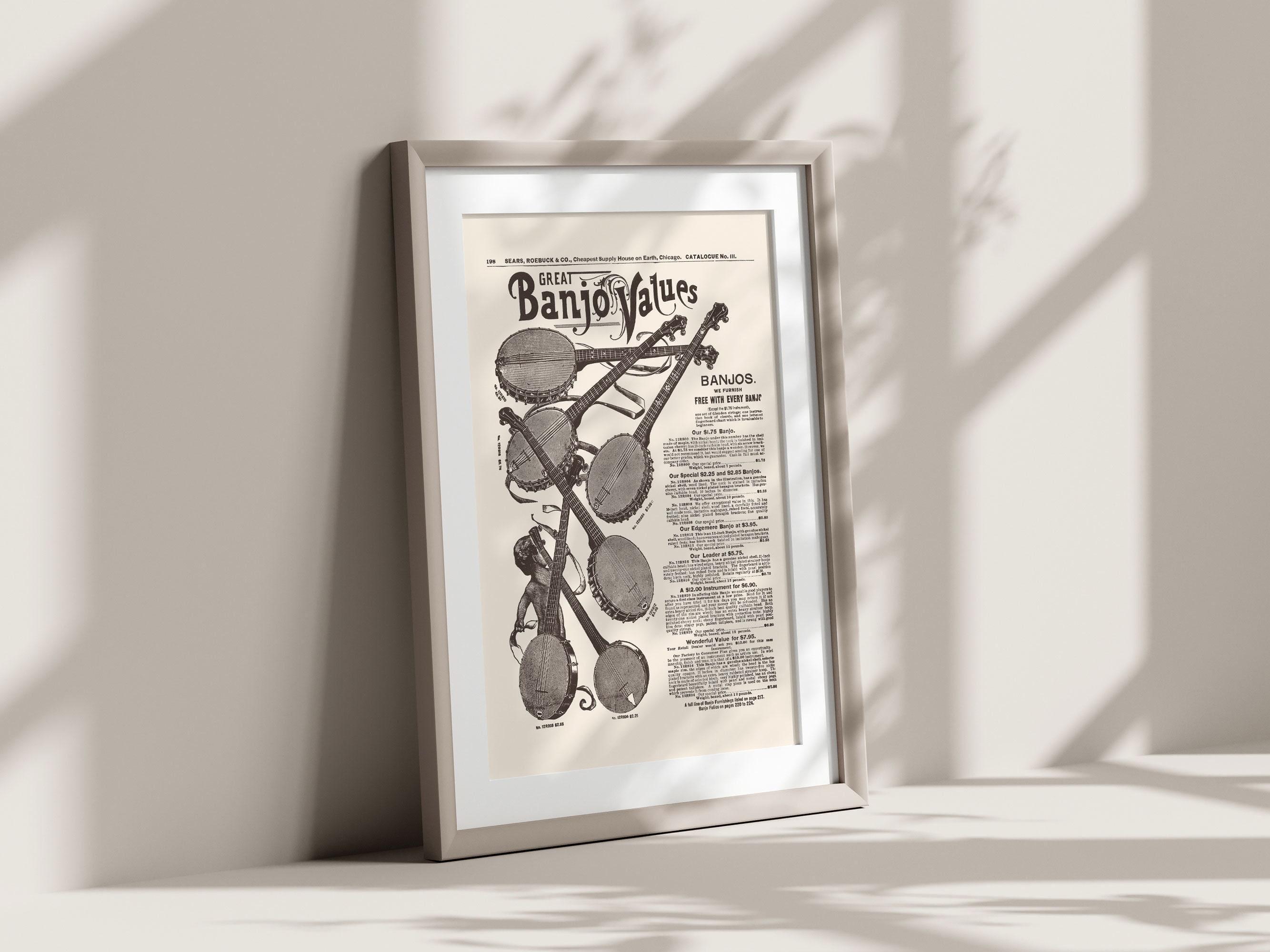 ANTIQUE BANJO ADVERTISEMENT, Vintage Banjo Ad, Old Banjo Poster, Banjo ...
