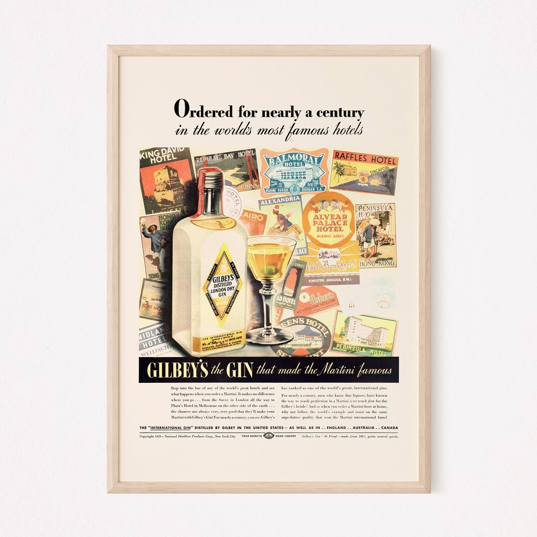 VINTAGE GIN AD, Retro Bar Poster, Barware Home Decor Wall Art Vintage ...