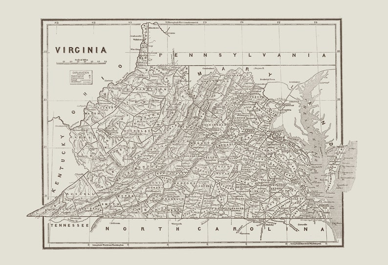 MAP of VIRGINIA Virginia State Map Map of Virginia - Etsy