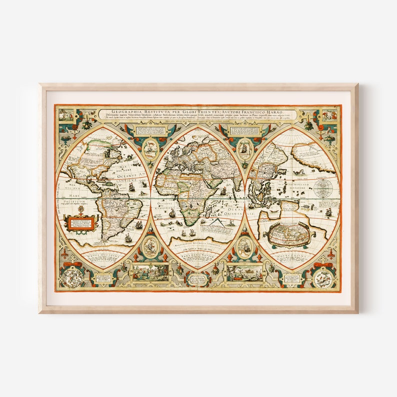 ANTIQUE WORLD MAP 1618 Franciscus Haraeus Map Antique Map - Etsy