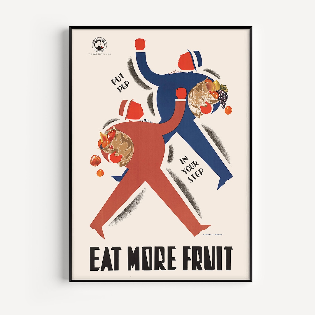 EAT FRUIT POSTER, Fun Poster, Retro Kitchen Decor, Vintage Art Deco ...