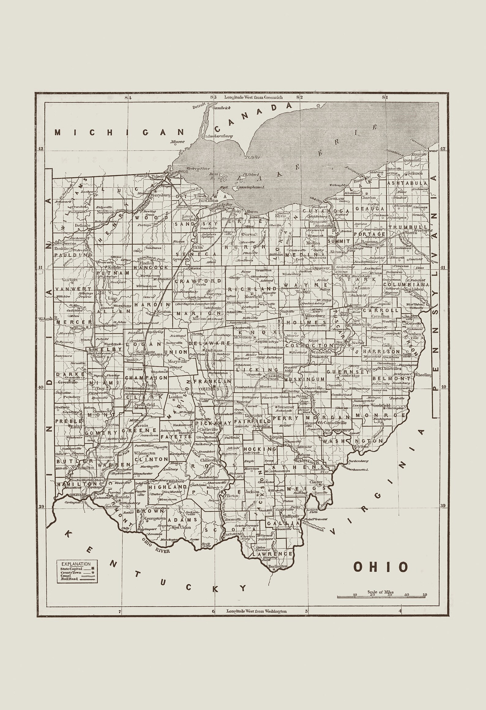 VINTAGE OHIO MAP Retro Minimalist Ohio Map Ohio Wall Art - Etsy