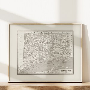 VINTAGE CONNECTICUT MAP, Antique Map of Connecticut, Professional ...