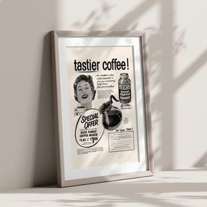 VINTAGE INSTANT COFFEE Ad, Retro Mid-century Ad, Vintage Kitchen Poster ...