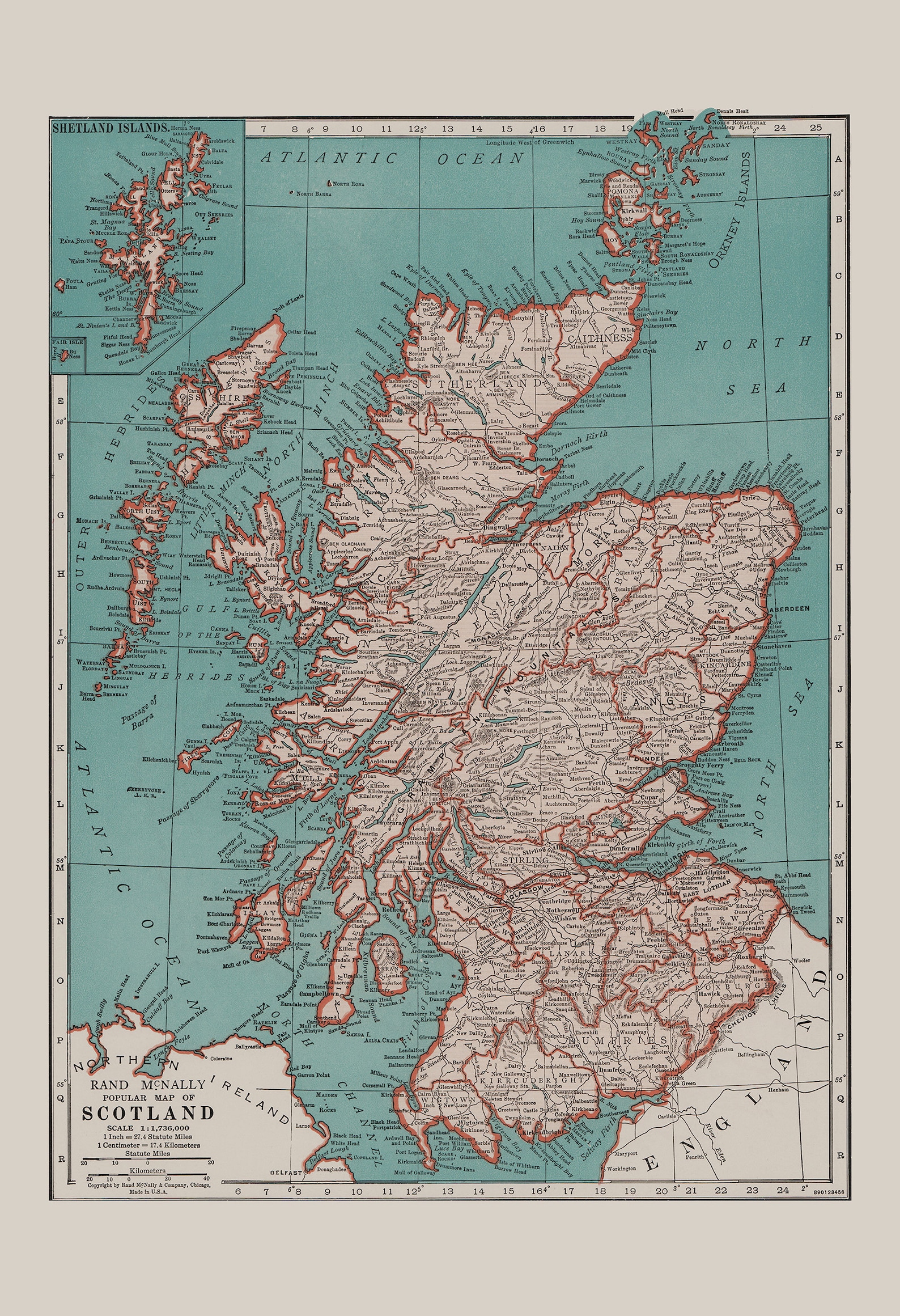 SCOTLAND MAP PRINT Vintage Map of Scotland Antique Map - Etsy