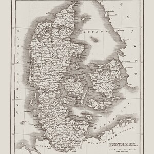 VINTAGE DENMARK MAP, Retro Map of Denmark, Minimalist Map, Professional ...