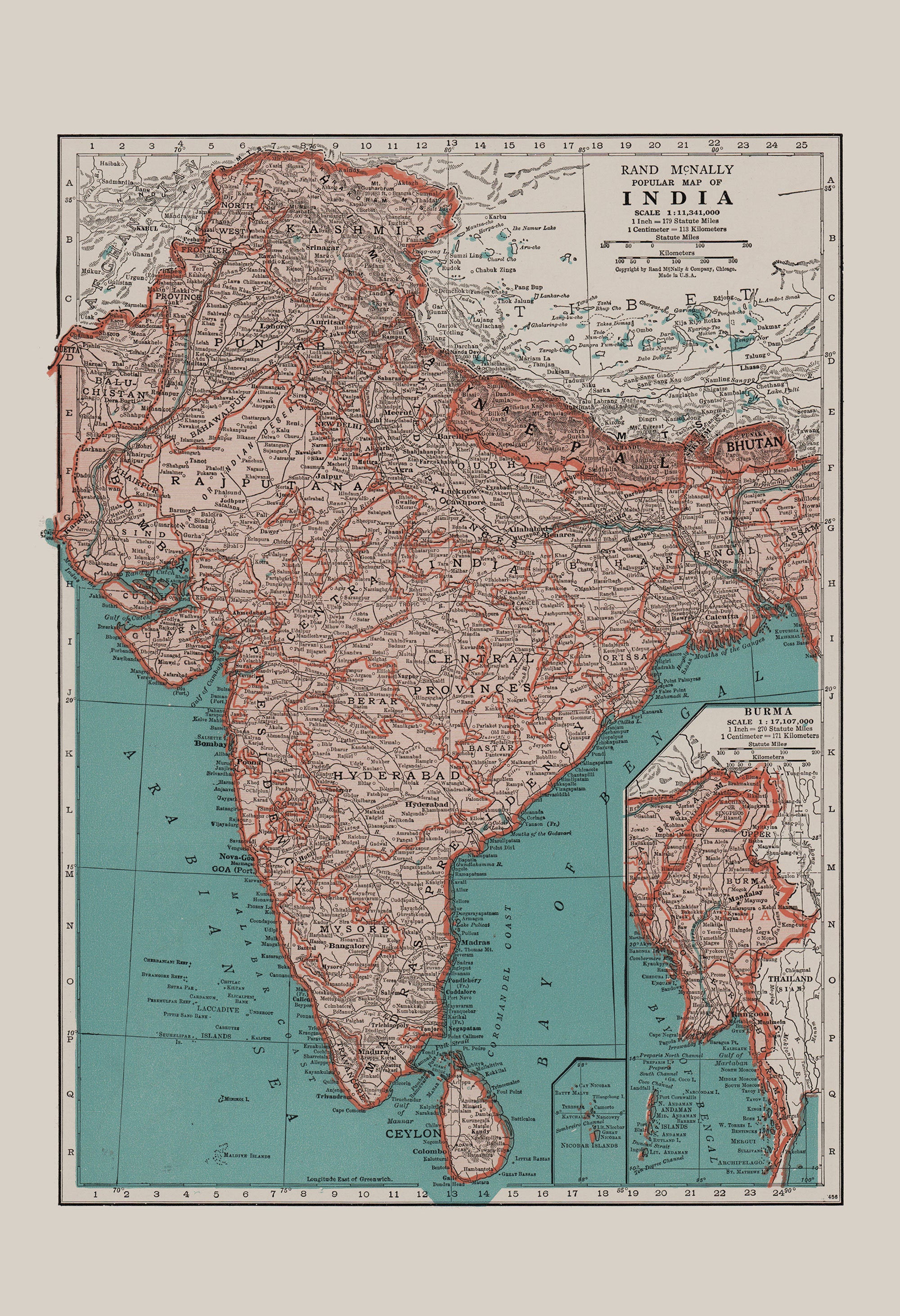 INDIA MAP PRINT Vintage Map of India Old Map Print - Etsy