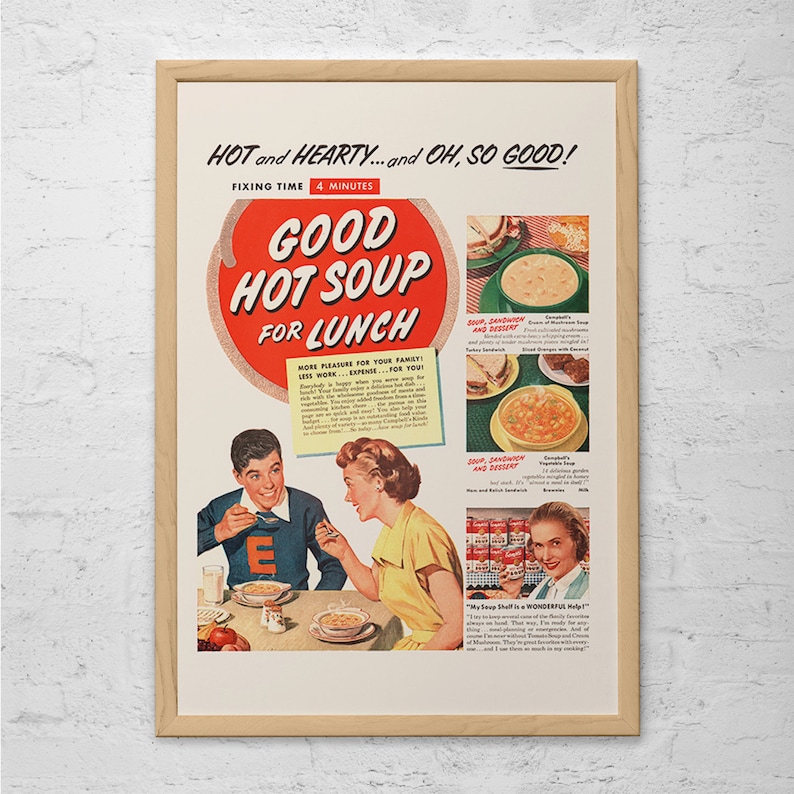 VINTAGE HOT SOUP Ad Retro Lunch Poster Vintage Kitchen Art | Etsy