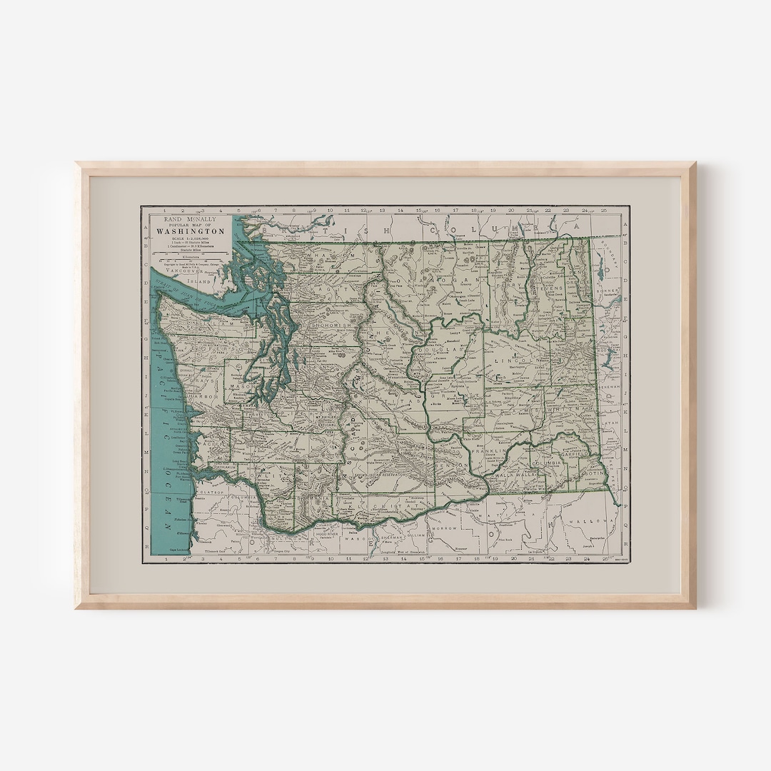 WASHINGTON STATE MAP, Vintage Map of Washington State, Antique Map ...