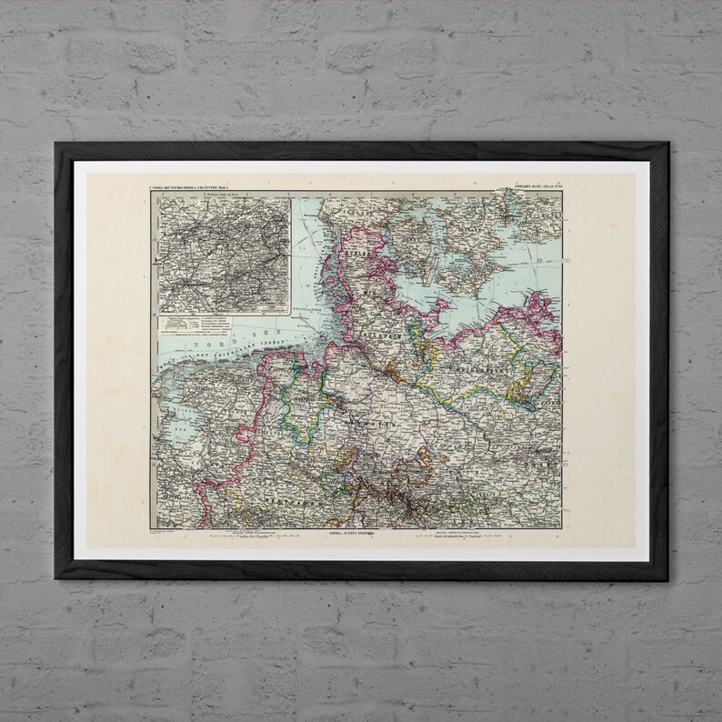 VINTAGE GERMANY MAP Antique Wall Art Vintage Map of Northern | Etsy